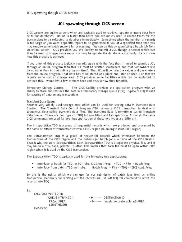CICS JCL Spawning Guide | PDF | Information Technology | Computing