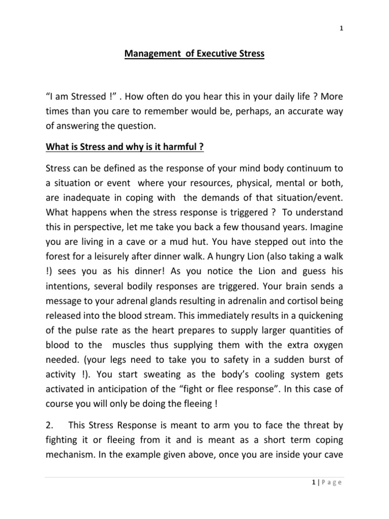 Executive Stress Management | PDF | Fight Or Flight Response | Stress ...