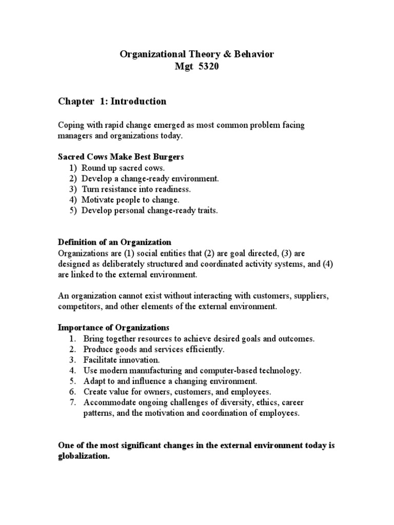 Organizational Theory & Behavior MGT 5320 Chapter 1: Introduction | PDF ...