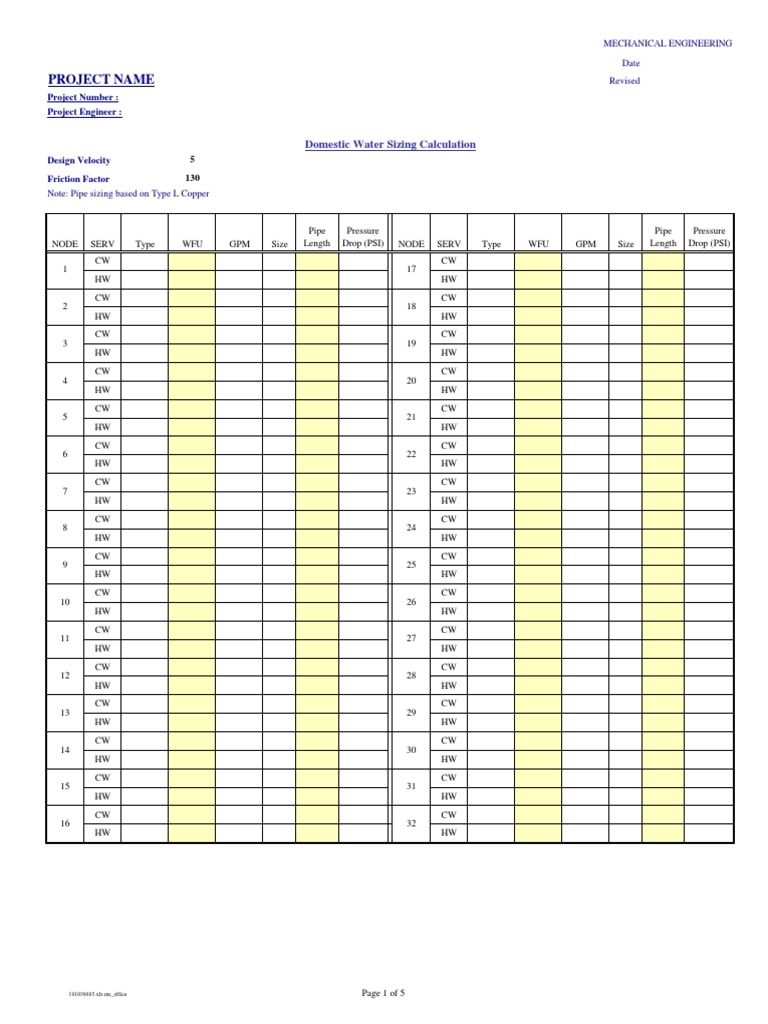 Project Name: Domestic Water Sizing Calculation | PDF | Pipe (Fluid ...