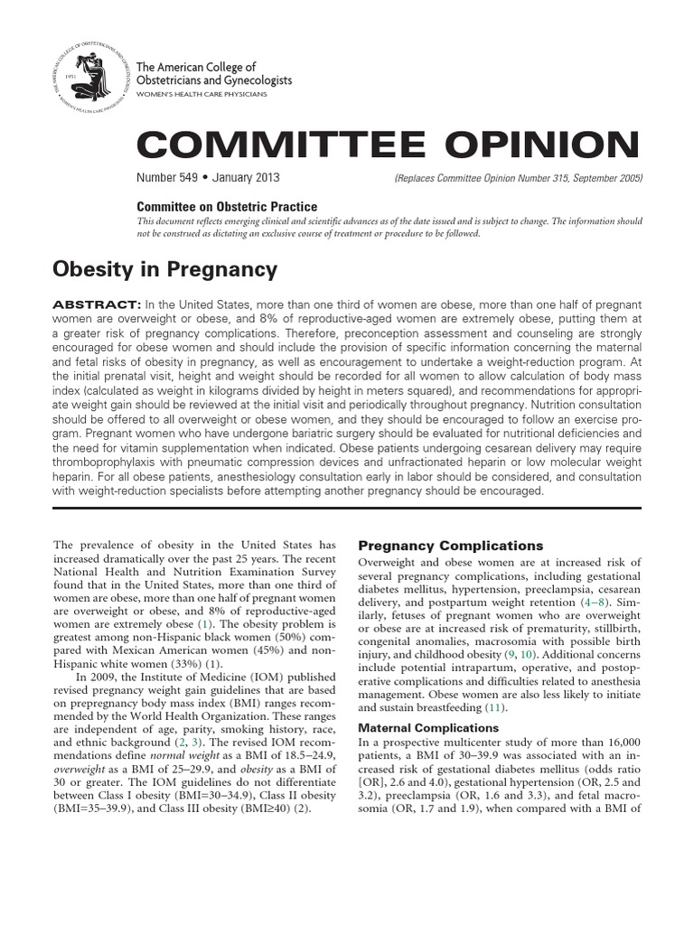 ACOG Committee Opinion on Weight Gain in Pregnancy | Pregnancy ...
