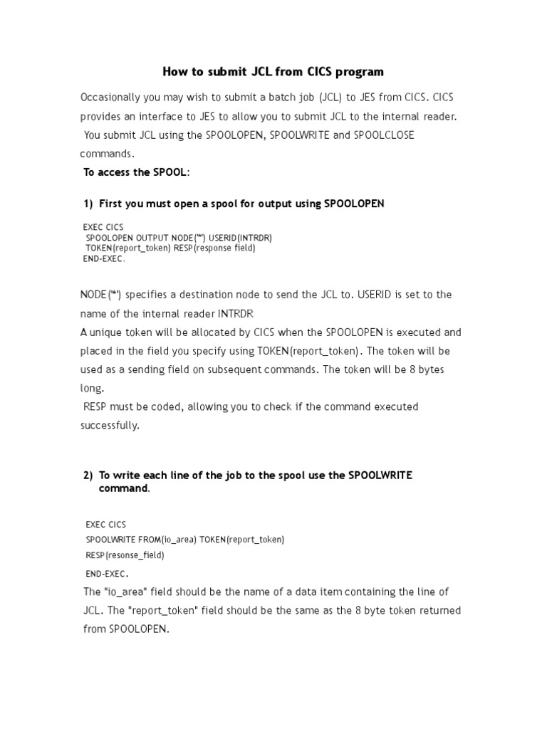 How To Submit JCL From CICS Program | PDF | Computer Science | Computer Programming