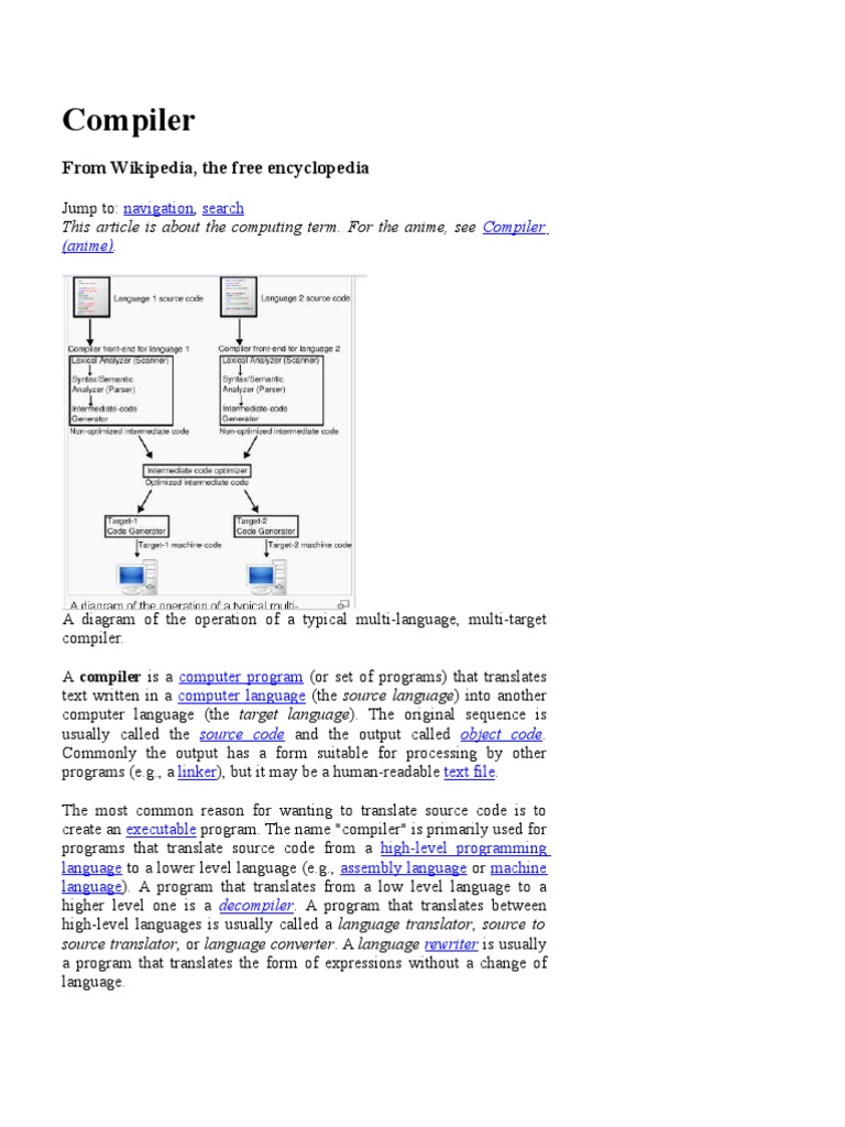 Compiler: From Wikipedia, The Free Encyclopedia | PDF | Parsing | Compiler