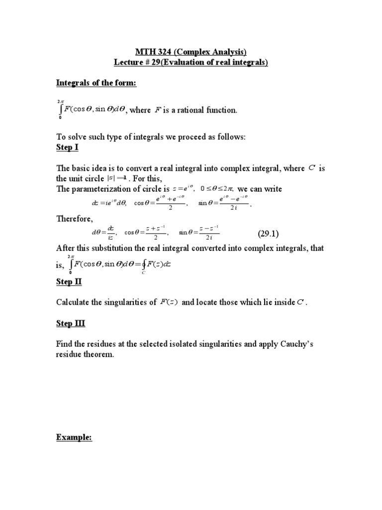 MTH 324 (Complex Analysis) Lecture # 29 (Evaluation of Real Integrals) Integrals of The Form ...