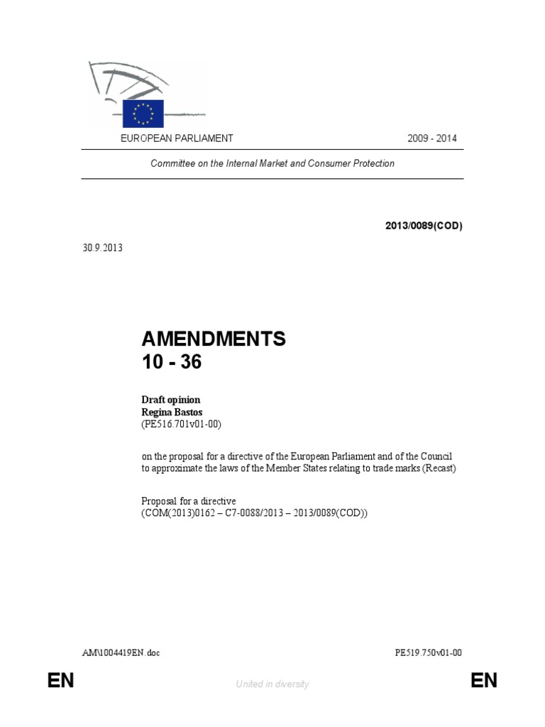 Amendments: European Parliament 2009 - 2014 | PDF | Trademark | Member ...