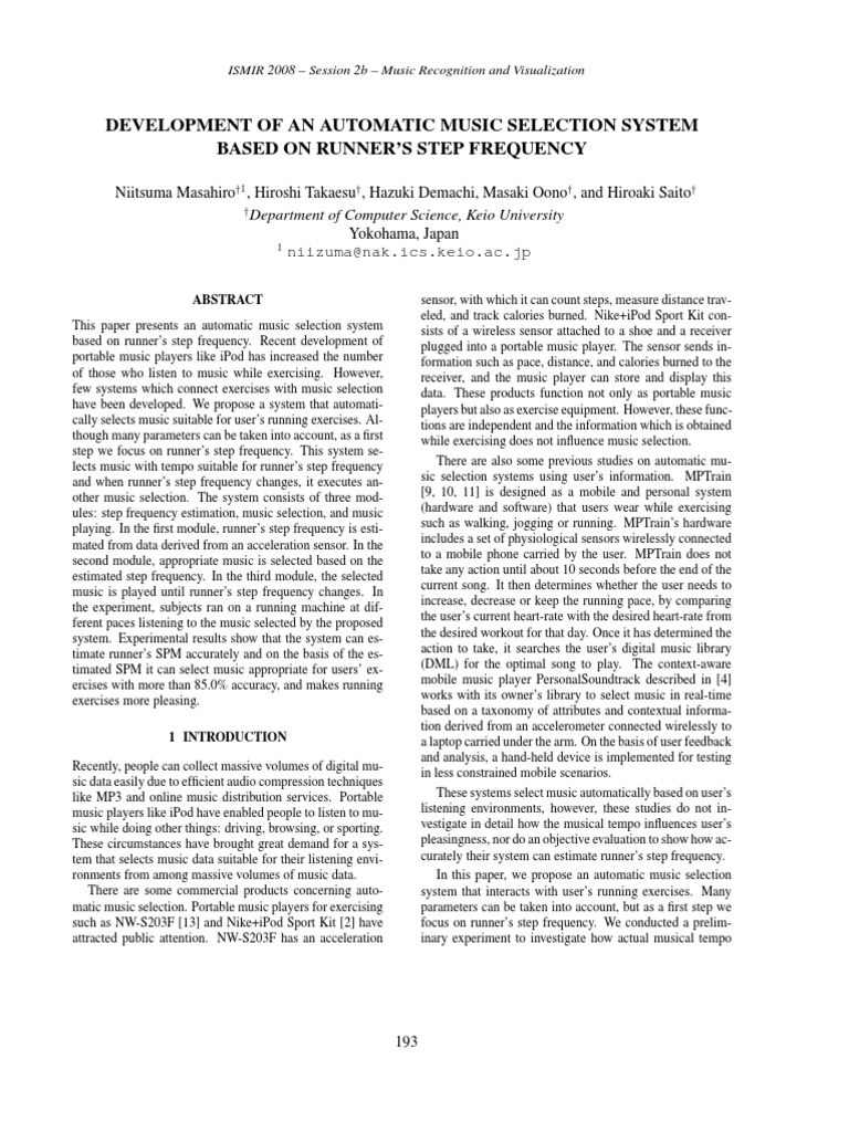 Development of An Automatic Music Selection System Based On Runner’ S ...