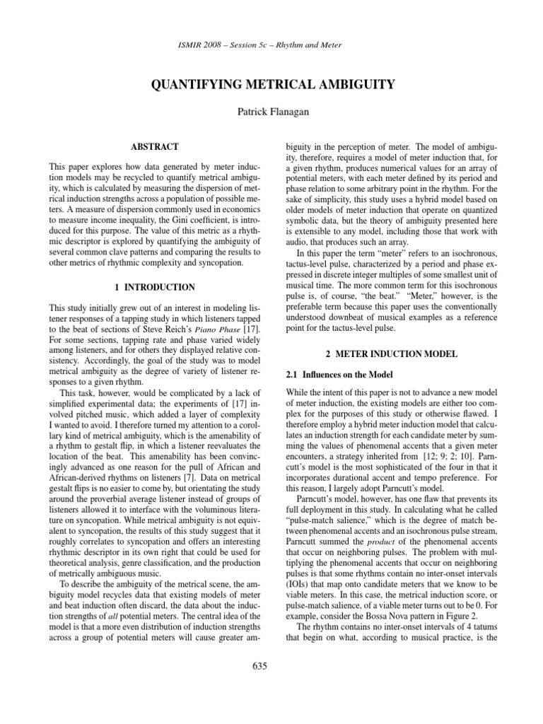 Quantifying Metrical Ambiguity | PDF | Rhythm | Gini Coefficient Quantifying Metrical Ambiguity | PDF | Rhythm | Gini Coefficient