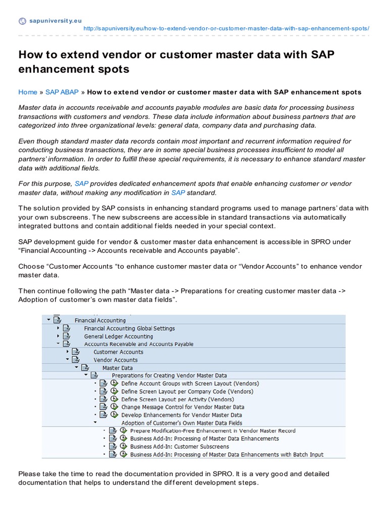 Sapuniversity - Eu-How To Extend Vendor or Customer Master Data With ...