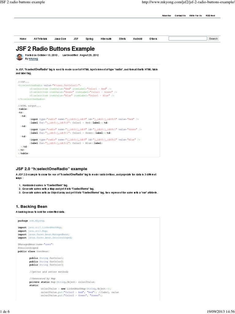 Jsf 2 Radio Buttons Example Pdf Html Element Xhtml