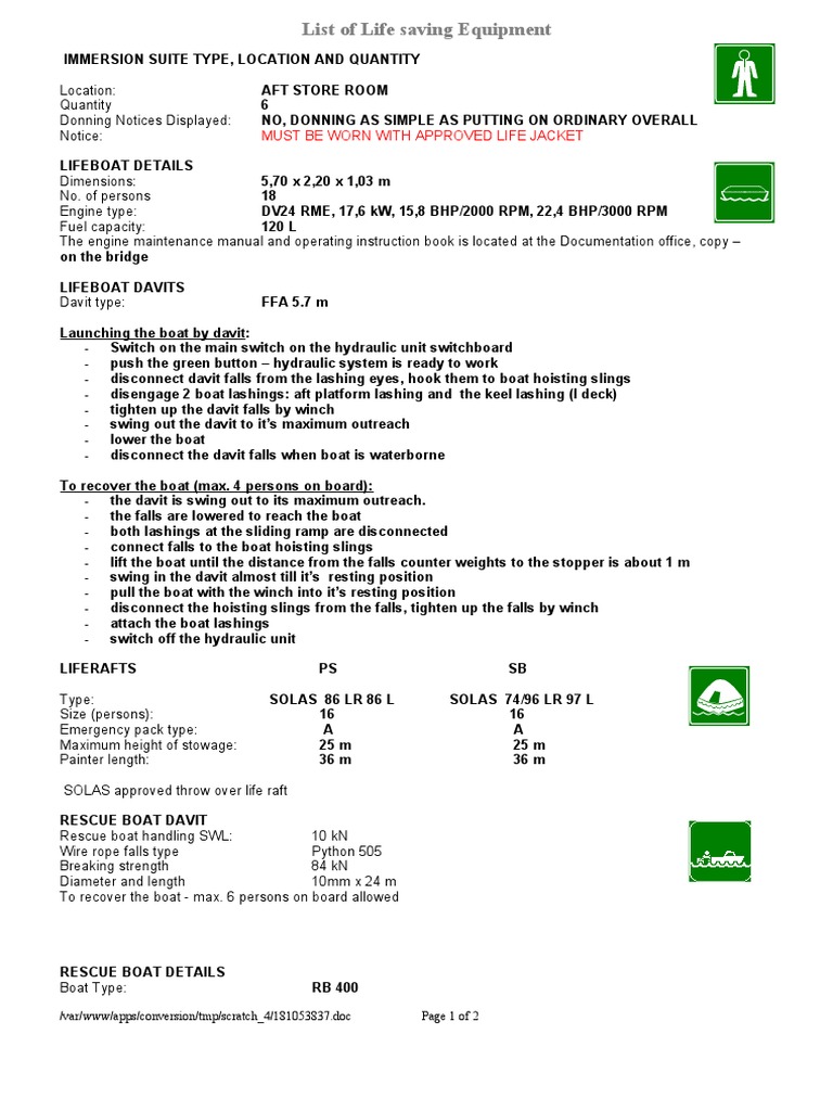 List of Life Saving Appliances | PDF | Equipment | Transport