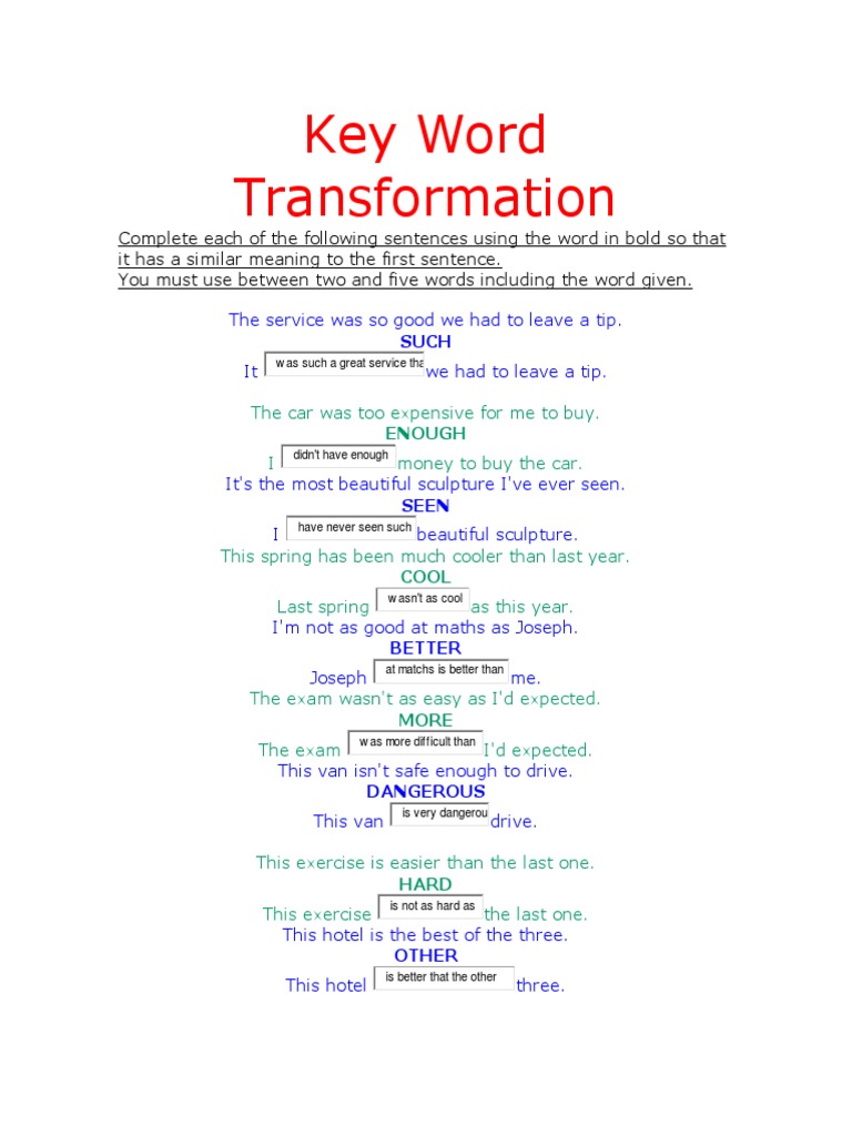 Key Word Transformation 1 (Solved) | PDF | Verb | Question