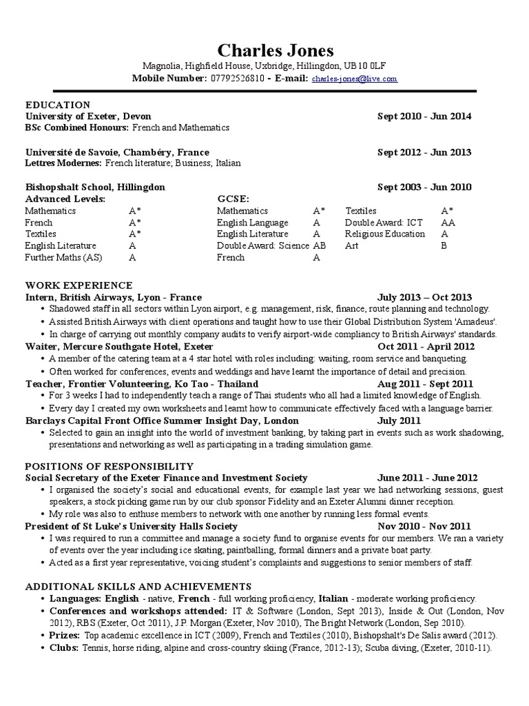Charles Jones CV | Download Free PDF | Further Education | Business