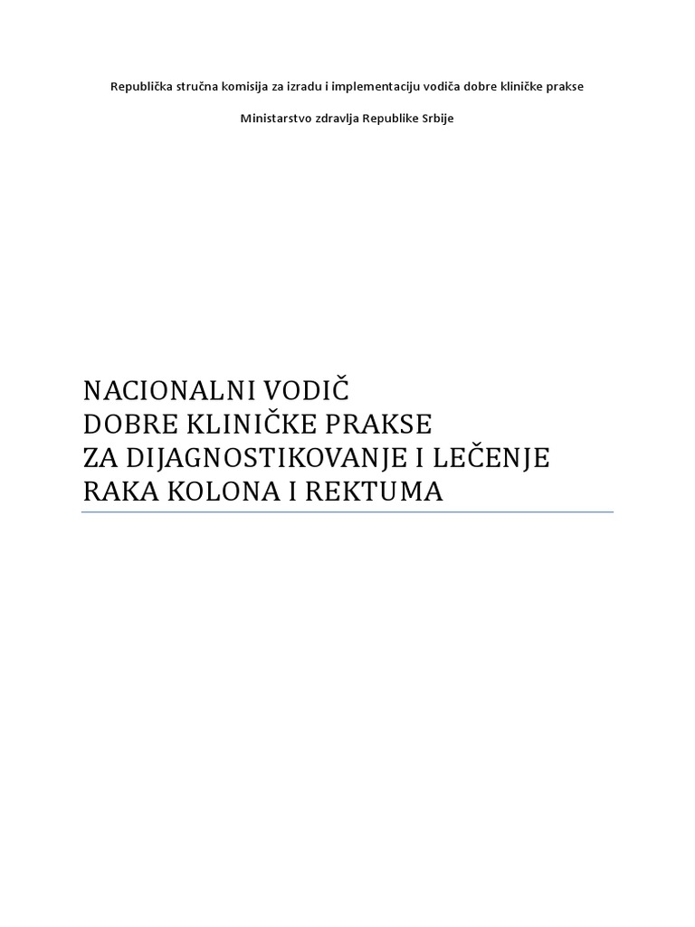 Vodic Za Dijagnostikovanje ILecenje Raka Kolona IRektuma | PDF