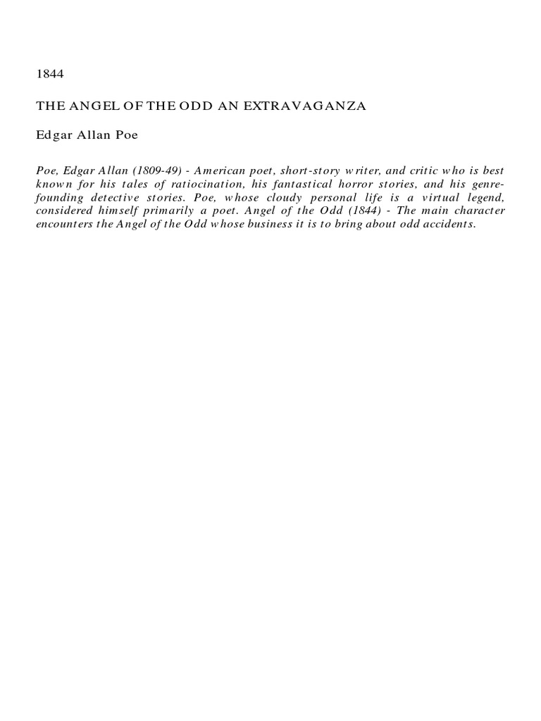 The Angel of The Odd An Extravaganza Edgar Allan Poe | PDF