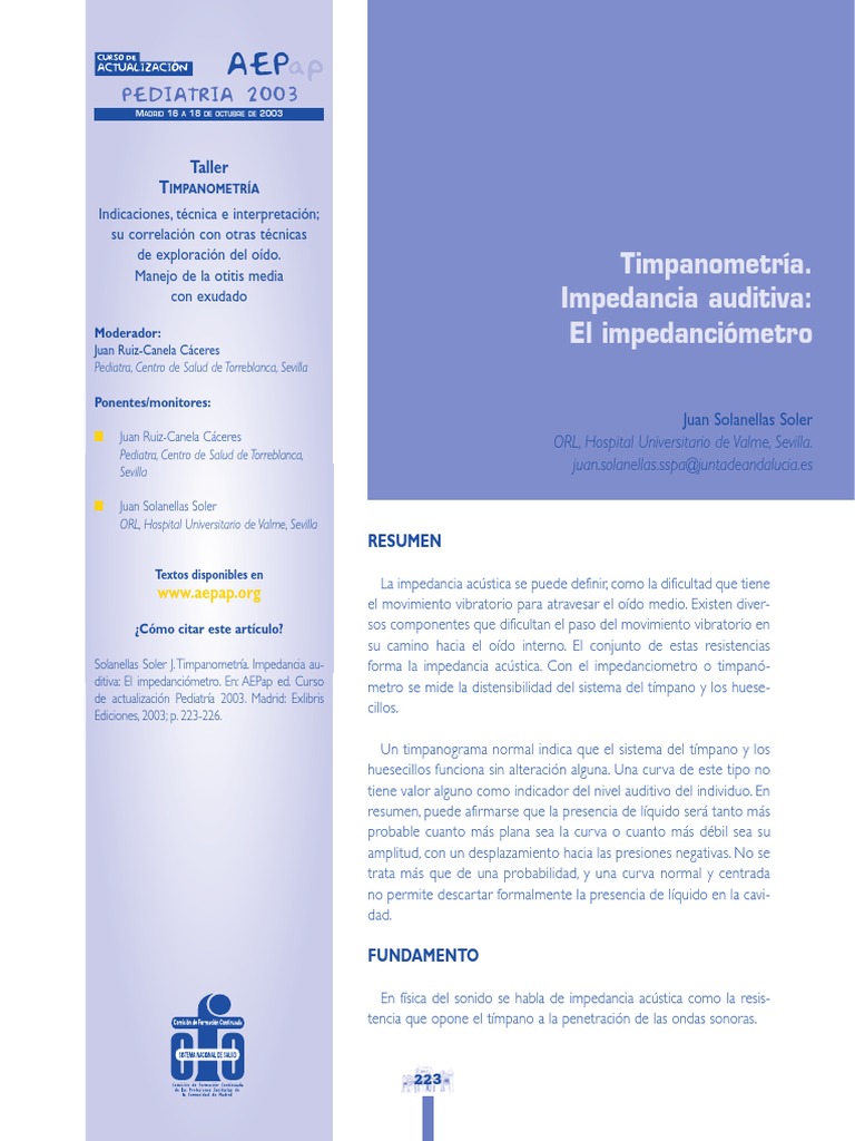 Timpanometría: Indicaciones, técnica e interpretación de la impedancia ...