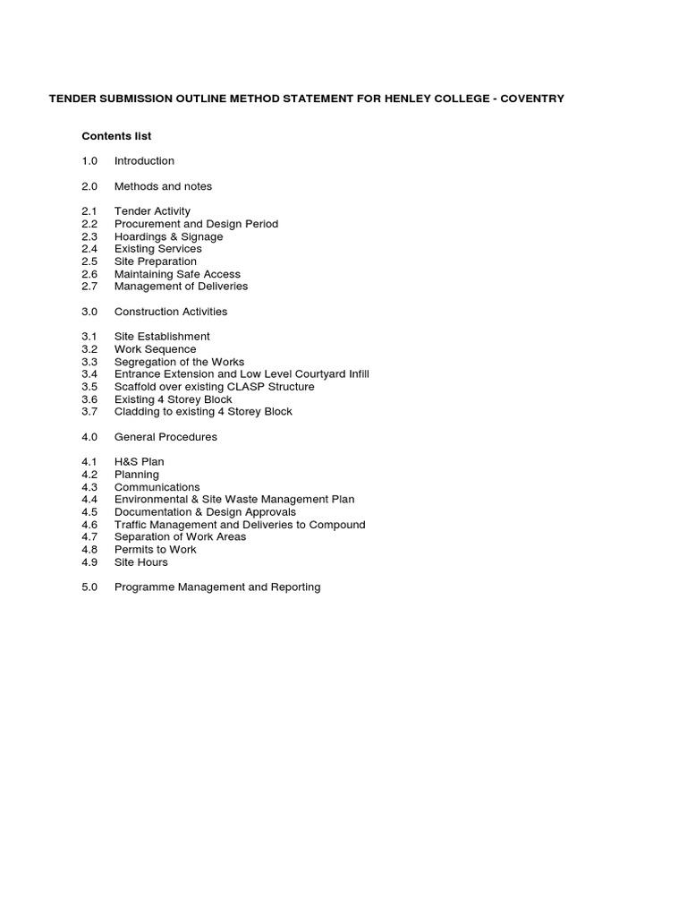 Tender Submission Outline Method Statement For Henley College ...