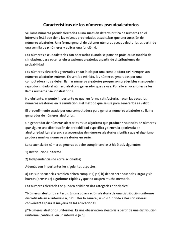 Características de Los Números Pseudoaleatorios | PDF | Aleatoriedad ...