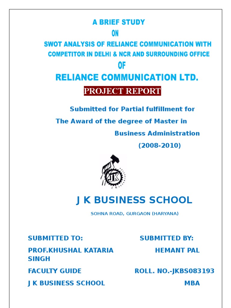 SWOT Analysis of Reliance Communication | PDF | Swot Analysis | Data ...