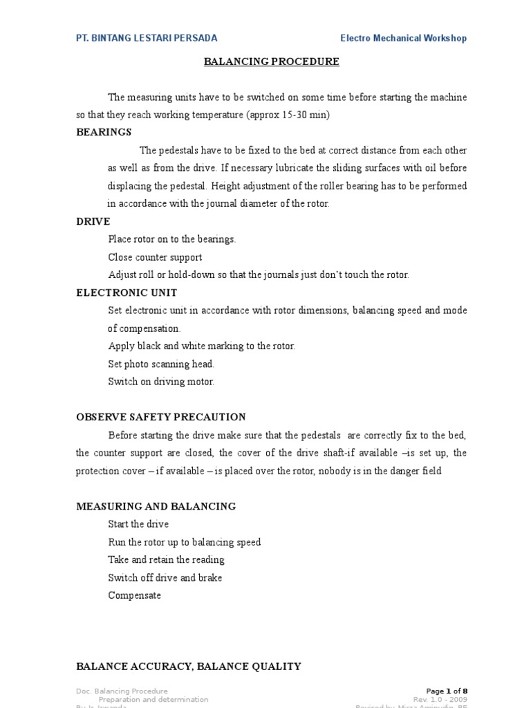Balancing Procedure Pdf Rotation Around A Fixed Axis Euclidean Vector