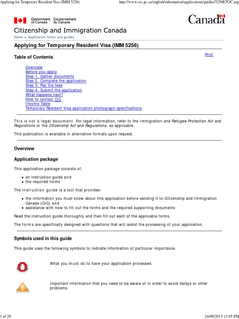 Applying For Temporary Resident Visa (IMM 5256) PDF | Travel Visa ...