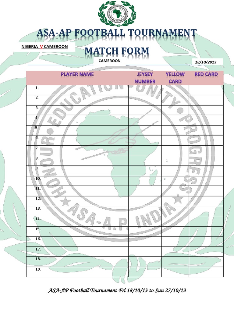 ASA-AP Football Tournament Match Form | PDF