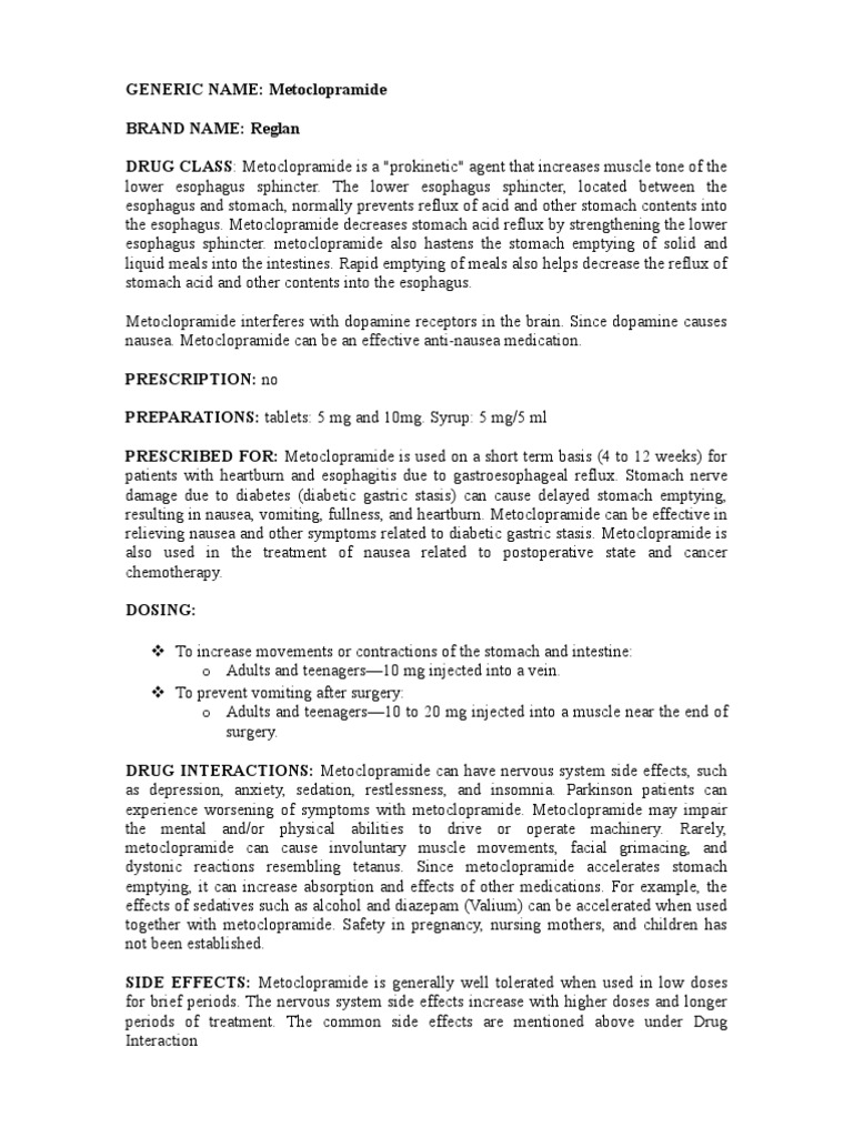 Drug Analysis- Metoclopramide | Esophagus | Gastroesophageal Reflux Disease