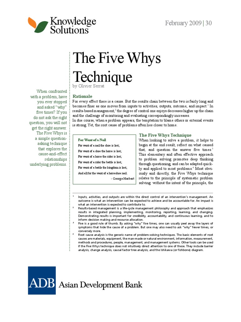 The Five Whys Technique | PDF | Asian Development Bank | Causality