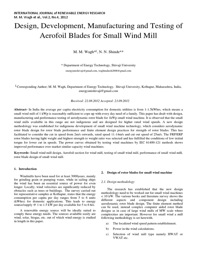 Design, Manufacturing of Windmill Blades | PDF | Wind Power | Turbine