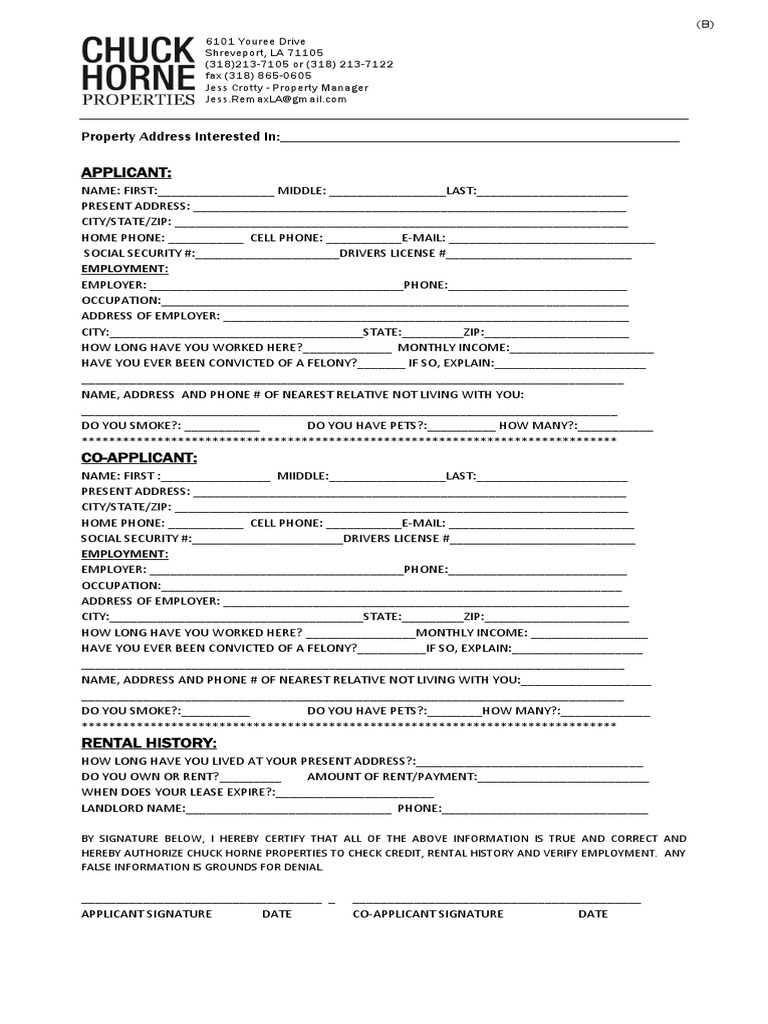CHP Rental Application | PDF | Renting | Landlord