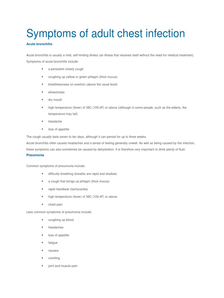 Symptoms of Adult Chest Infection | PDF | Bronchitis | Cough