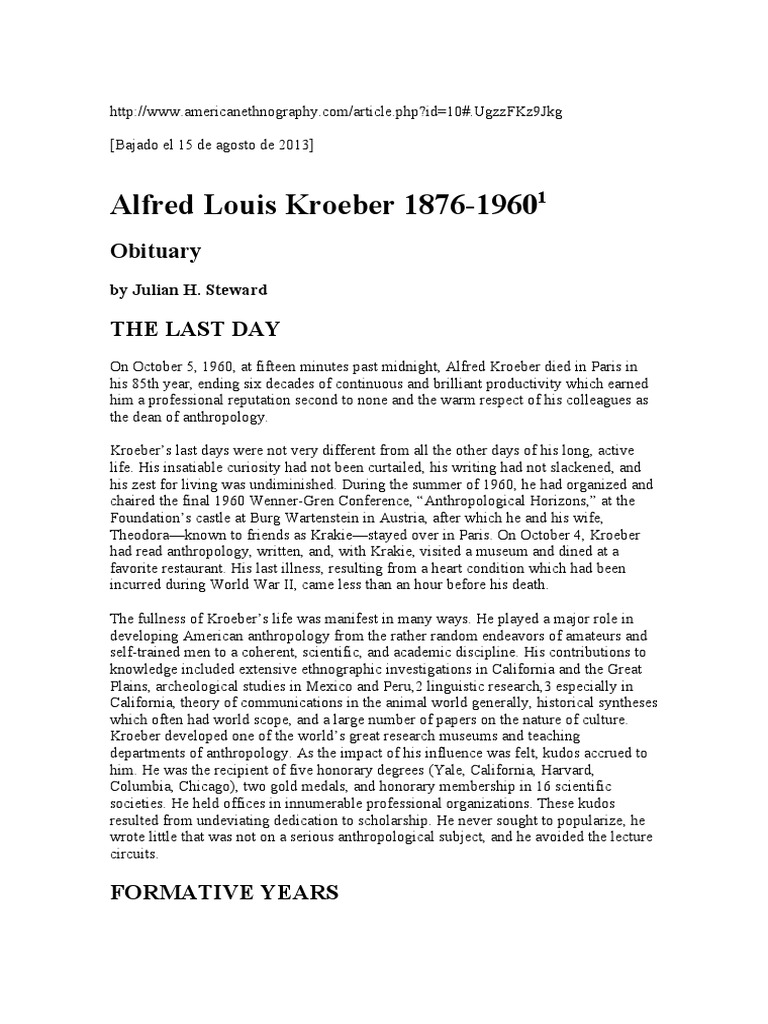 Alfred Kroeber: A Legacy in Anthropology | PDF | Franz Boas | Anthropology