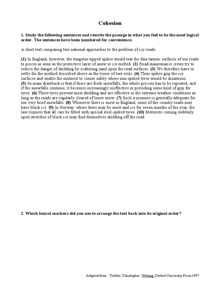 Cohesion - Tribble Exercise | PDF
