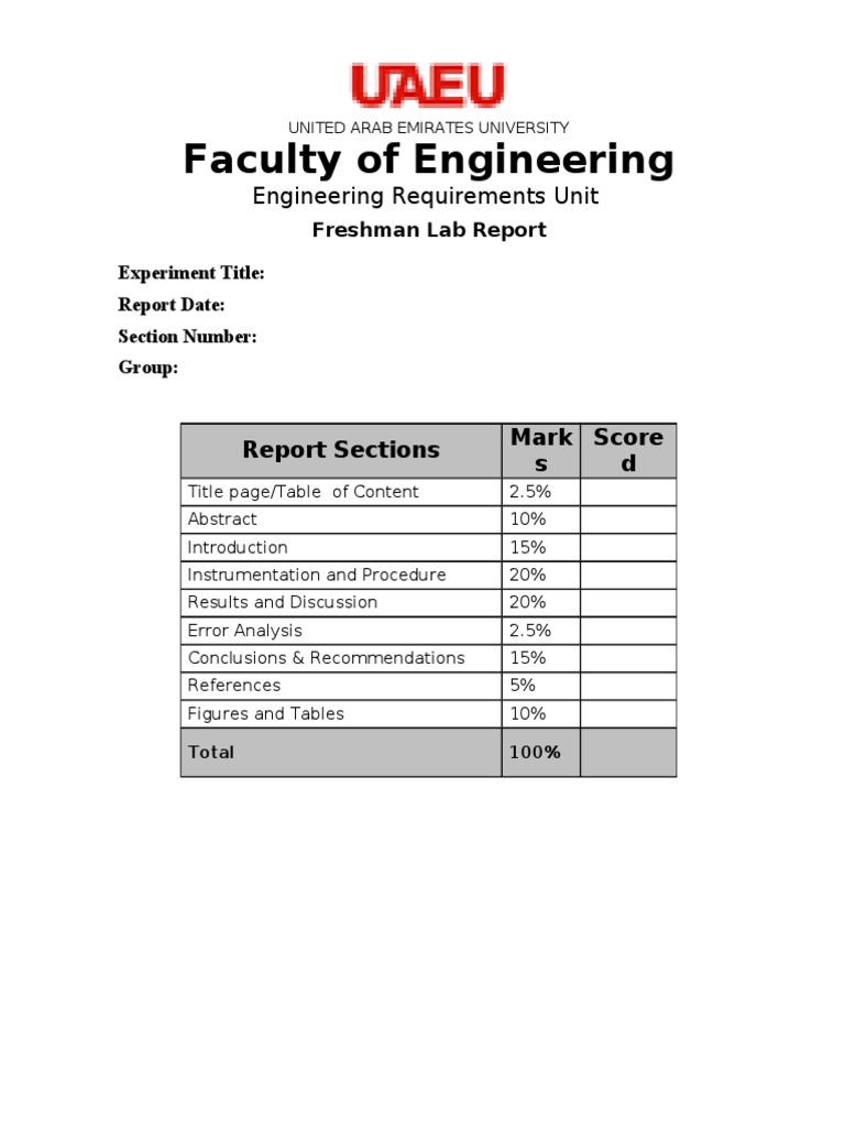 Guidelines for Preparing a Freshman Lab Report at the United Arab ...