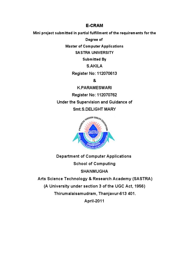E-CRAM Mini Project Submission | PDF