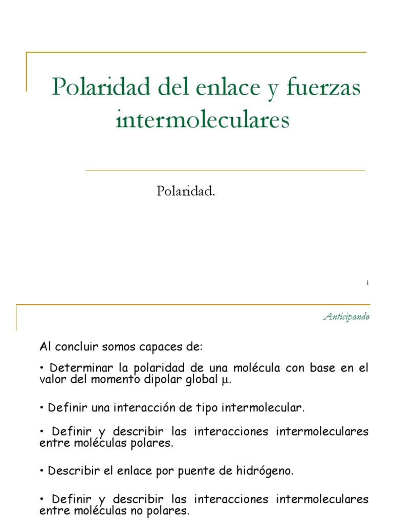 Polaridad y Fuerzas Intermoleculares | PDF | Polaridad química | Fuerza ...