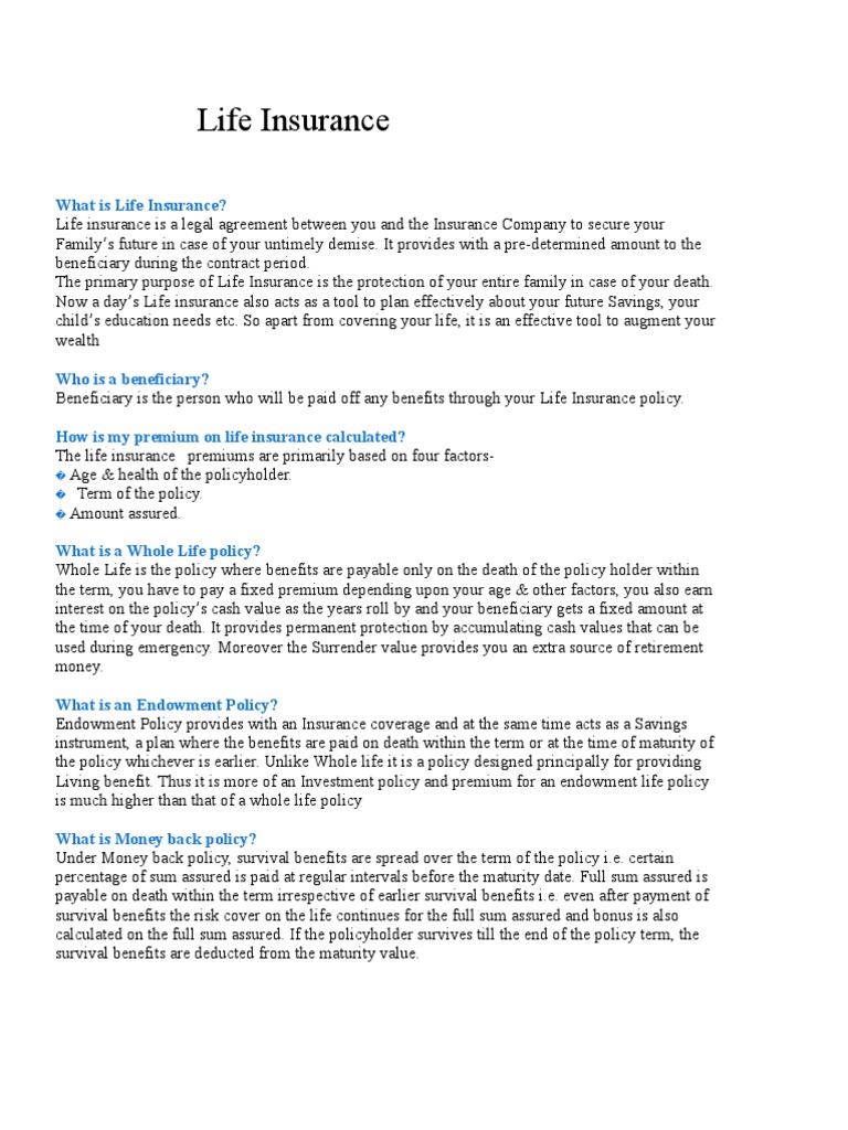 Life Insurance FAQs | PDF | Life Insurance | Annuity (European)