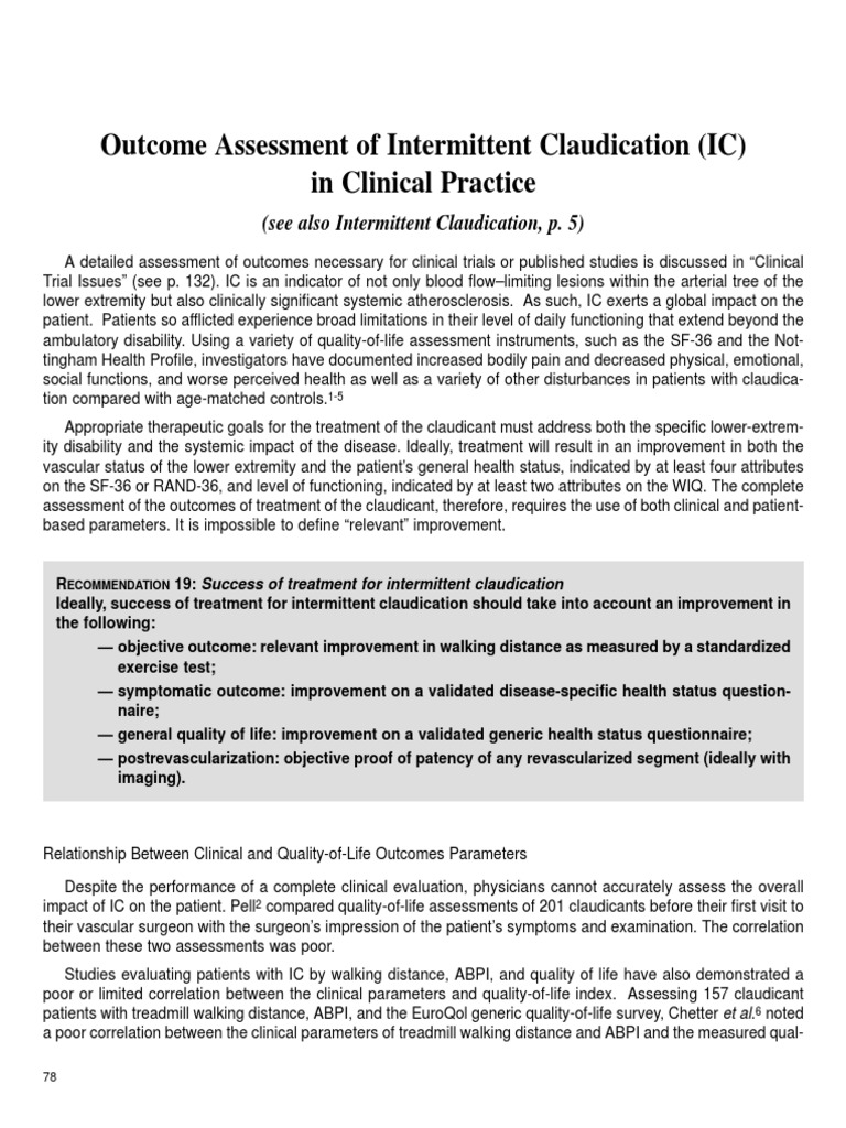 Outcome Assessment of Intermittent Claudication (IC) in Clinical ...