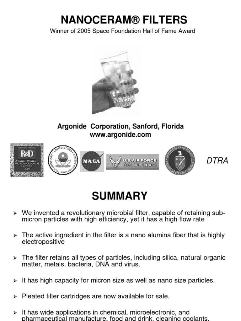 NanoCeram Presentation Argonide | PDF | Membrane | Filtration
