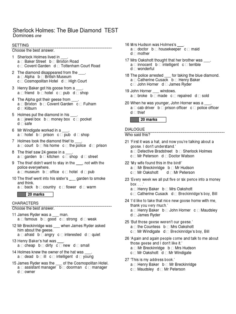 Sherlock Holmes The Blue Diamond | PDF | Minor Sherlock Holmes ...