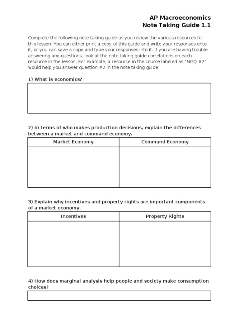 AP Macroeconomics Note Taking Guide 1.1 | PDF
