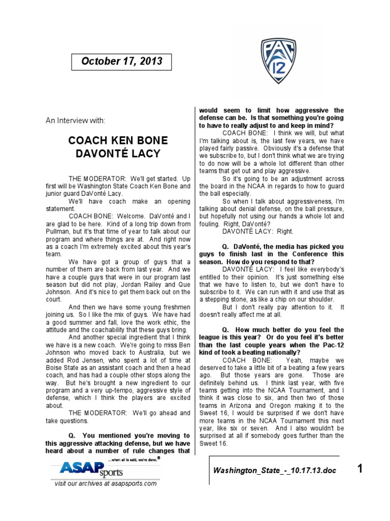 Ken Bone and DaVonte Lacy at Media Day | PDF | Sports | Basketball