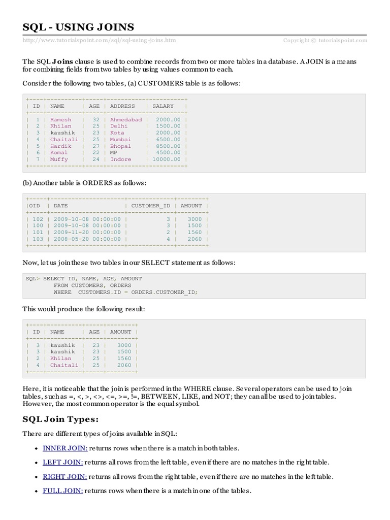 SQL Using Joins PDF | PDF | Table (Database) | Sql