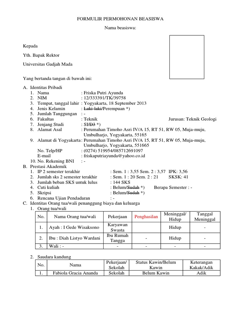 Formulir Permohonan Beasiswa | PDF