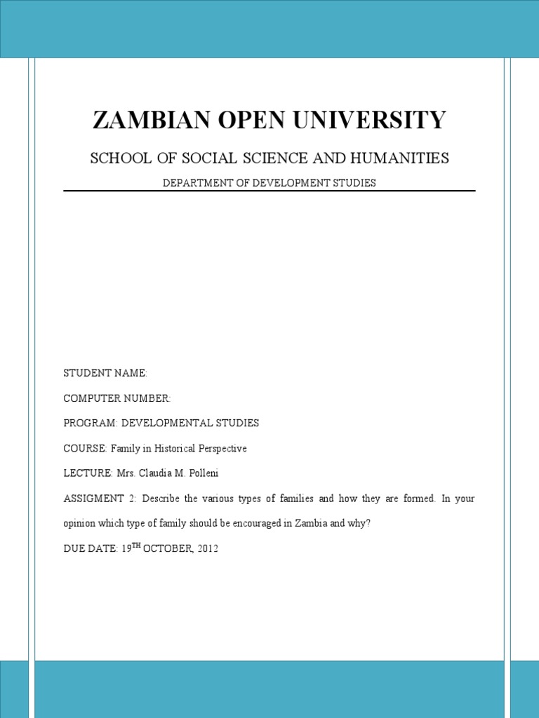 Zambian Open University: School of Social Science and Humanities | PDF ...