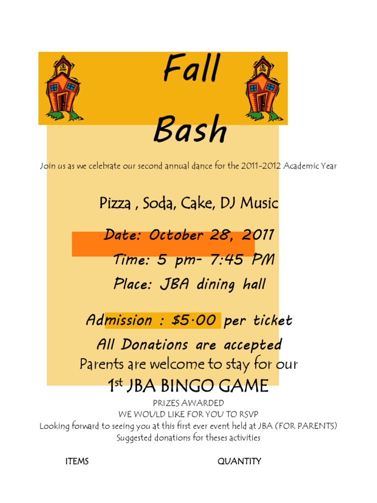 JBA Fall Bash Dance & Bingo Event | PDF | Cooking, Food & Wine | Home ...