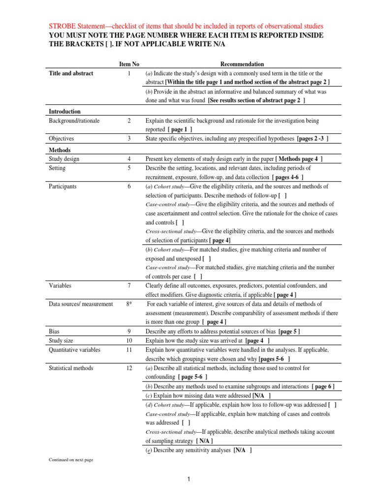 Strobe Chek List PDF | PDF