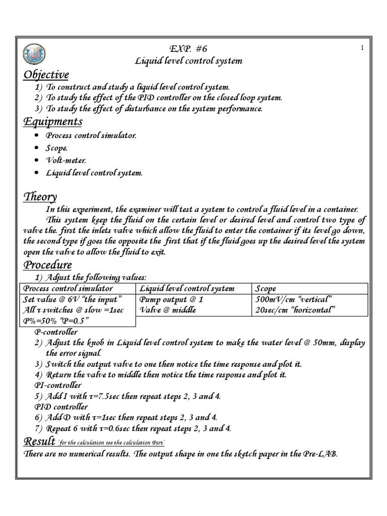 Liquid Level Control System | PDF | Control System | Process Control