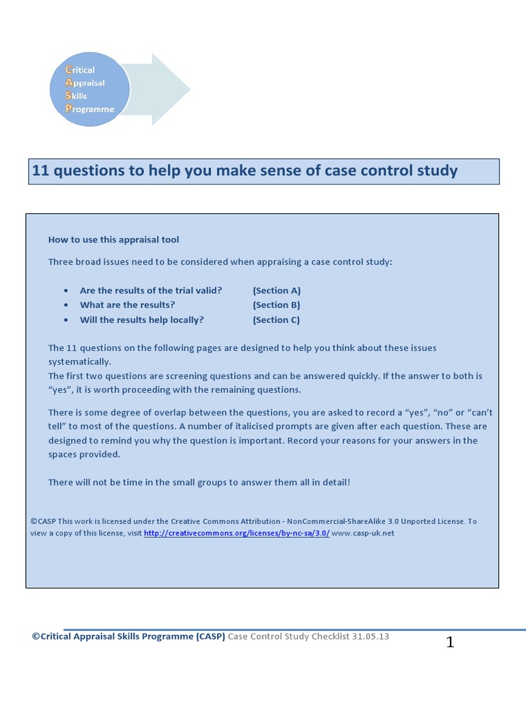 CASP Case Control Study Checklist 31.05.13 | PDF | Career & Growth ...