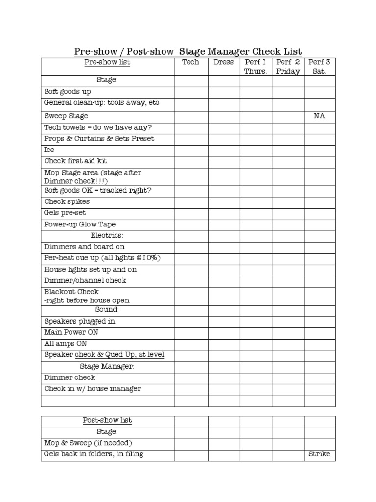Stage Manager Checklist | PDF | Computing And Information Technology