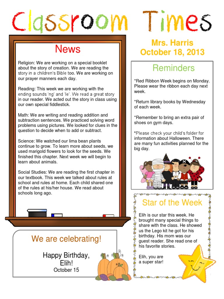 Weekly Class Updates and Reminders | PDF | Language Arts & Discipline ...